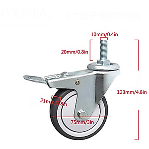 Mute Trolley Furniture Caster,Rubber Swivel Castor Wheel,Replacement Castors,Galvanized Steel Bracket,Universal 360(Brake,3inch)