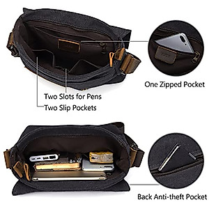 VASCHY Small Messenger Bag, Vintage Canvas Leather Lightweight Crossbody Man Purse Bag