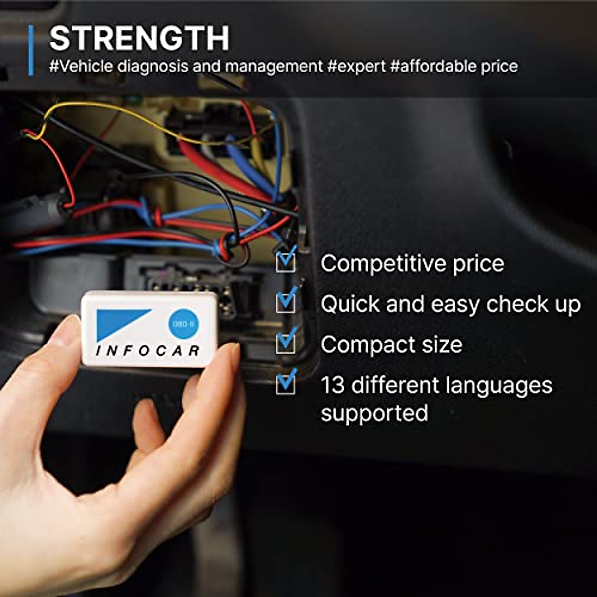 INFOCAR smart scanner, Smart Vehicle Health Monitor, Wireless Bluetooth OBD2 Car Code Reader with App, Car Scan Tool for iPhone and Android
