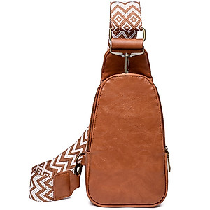 Sling Bag for Women Crossbody Fanny Packs Guitar Strap Bum Chest PU Leather Backpack Small Daypack Shoulder Satchel