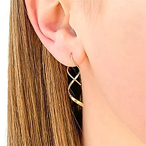 Earrings for Women Spiral threader earrings 14K gold earrings hand bent dangle earrings for women，suitable for gift giving, perfect for your birthday party, Christmas, gift giving.
