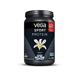 Vega Sport Protein Powder Vanilla (14 servings, 20.4 oz) - Plant-Based Vegan Protein Powder, BCAAs, Amino Acid, tart cherry, Non Dairy, Gluten Free, Non GMO (Packaging May Vary)