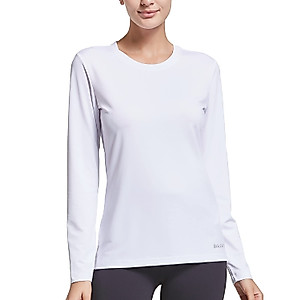 BALEAF Women's Long Sleeve Workout Tops Moisture Wicking Running Athletic Activewear UPF Tops Lightweight Soft White Size XS