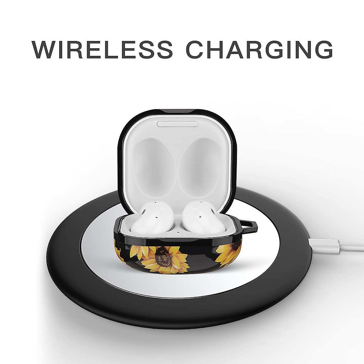 GOLINK Floral Full Body Protection Hard PC Cover with Printing Designs Compatible with Samsung Galaxy Buds Live(2020 Release)/Buds Pro (2021 Release) Charging Case-Sunflower