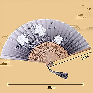 PHONME Multipurpose 5 pcs Chinese Japanese Style Silk Fan Folding Fan Wedding Art Gifts Dance Hand Held Fan Vintage Bamboo Folding Hand Flower Fan for Decoration Vintage Style (Color : Y)
