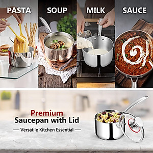 3-Quart Tri-Ply Saucepan with Lid, Joyfair 18/10 Stainless Steel Sauce Pot with Heatproof Handle, Induction Cookware for Cooking Boiling Stewing, Suitable for All Cooktops (Gas, Electric & Ceramic)