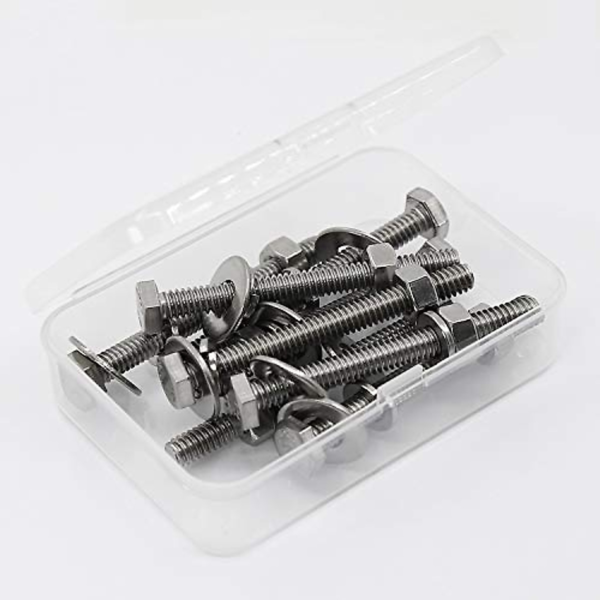 (8 Sets) 1/4-20x2-1/4" Stainless Steel Hex Head Screws Bolts Nuts Flat Washers & Lock Washers Kits, 18-8 (304) S/S,Full Thread,Machine Thread,Flat Washers Diameter 0.748"