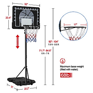 Topeakmart Portable Basketball Hoop System Free Standing Basketaball Goal Set 7.7ft-8.7ft Baskatball Net Stand with 32'' PE Backboard & Fillable Base