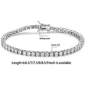 Gemsme 18K White Gold Plated 3.0mm Cubic Zirconia Classic Tennis Bracelet 6.0 Inch