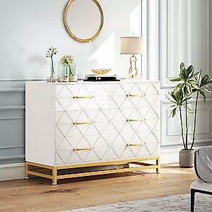 GarveeHome Dresser for Bedroom with 6 Drawer Double Dressers, Modern Wooden Dresser Chest, Beside Table for Closet, Nursery, Living Room, White