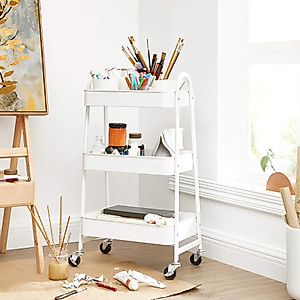 SONGMICS 3-Tier Rolling Cart, Metal Storage Cart, Kitchen Storage Trolley with 2 Brakes and Handles, Utility Cart, Easy Assembly, for Painting Utensils Bedroom Laundry Room, White UBSC068W01