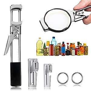 2023 Upgrade Jar Opener for Weak Hands Adjustable Can Lid Opener with Anti-slip Handle Cover & 2 Size Camping Can Opener with Key Rings Jar Lid Gripper Manual Jar Bottle Opener