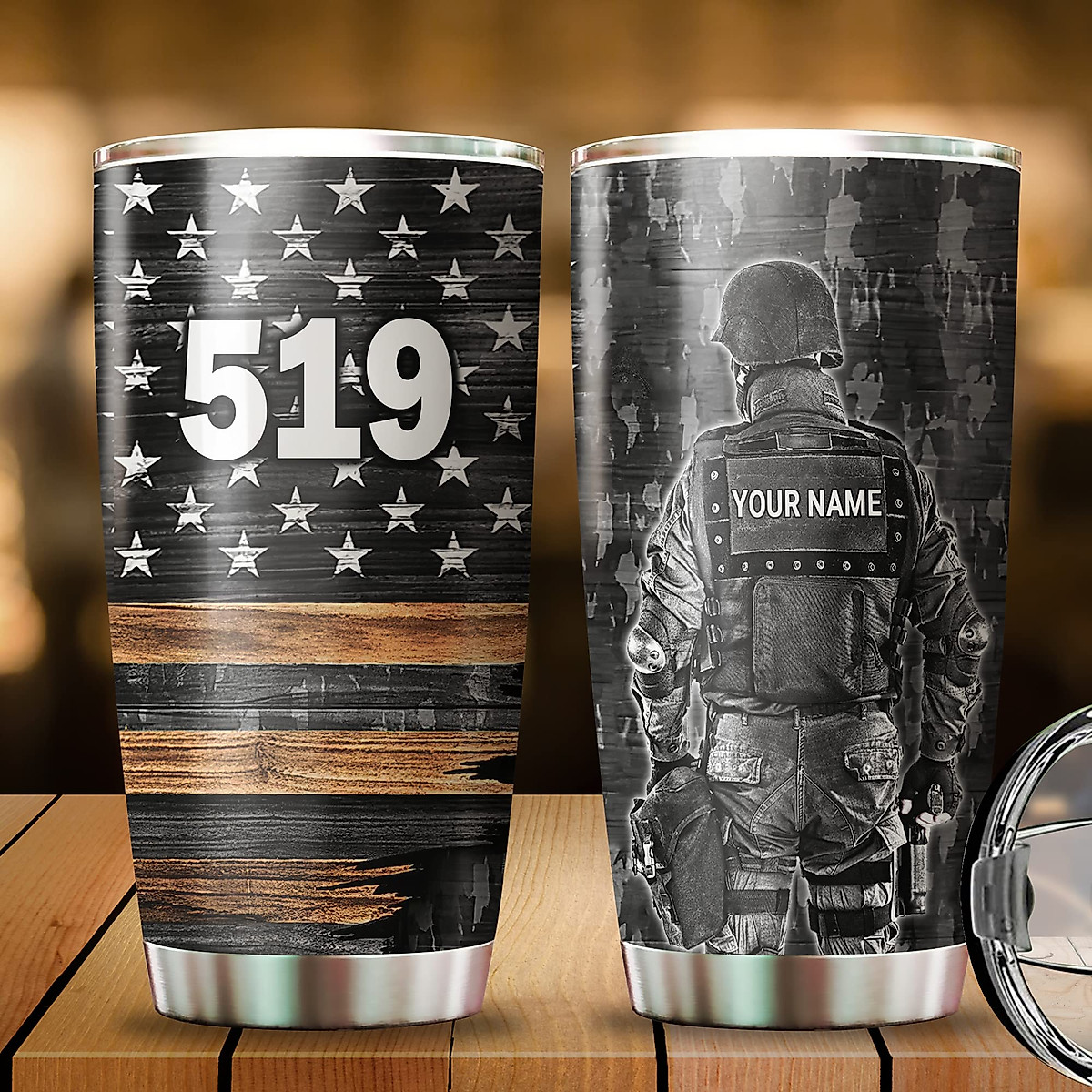 Personalized Police Tumbler Correction Officer Custom Name and Number Thin Silver Line Sheriff Police Officer Suit Tumbler Cup with Lid, Double Wall Vacuum 20 Oz Stainless Tumbler TB5