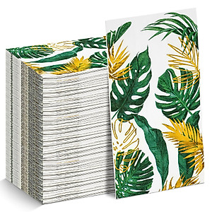 Yaomiao 100 Pieces Tropical Napkins Bulk Palm Leaf Paper Bathroom Hand Towels Bronzing Decorative Tropical Leaves Disposable Guest Dinner Napkins for Summer Hawaiian Aloha TIki Luau Party Supplies