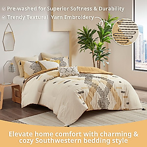 INK+IVY Queen Duvet Cover Set, Southwestern Geometric with Decorative Embroidery, Boho Duvet Set Queen, Pre-Washed Cotton Duvet Queen Set Bedding Cover, 2 Shams, Arizona, Full/Queen Yellow 3 Piece