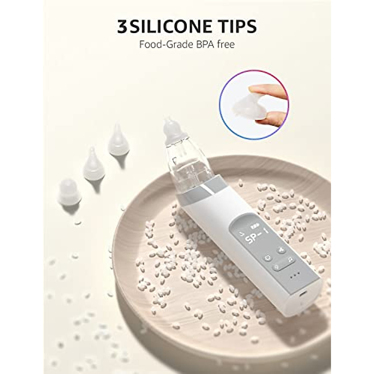 GROWNSY Nasal Aspirator for Baby, Electric Nose Aspirator for Toddler, Baby Nose Sucker, Automatic Nose Cleaner with 3 Silicone Tips, Adjustable Suction Level, Music and Light Soothing Function