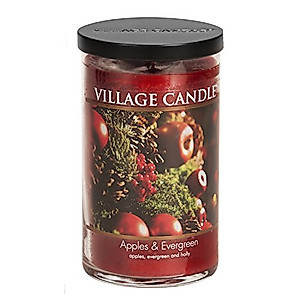 Village Candle Apples & Evergreen, Large Tumbler Scented Candle, 19 Oz, Red