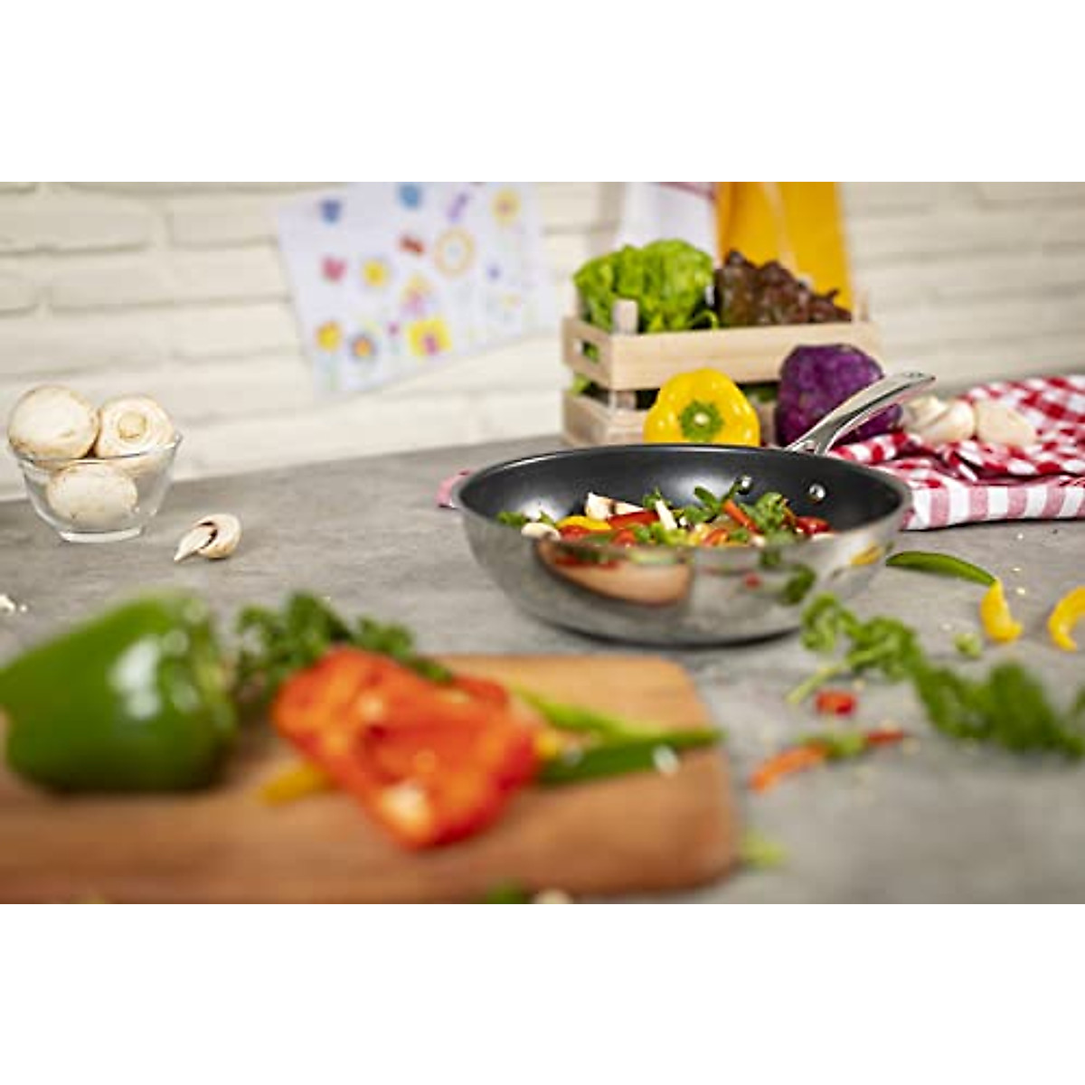 KUHN RIKON Allround Oven-Safe Induction Non-Stick Wok, 24 cm, Stainless Steel, Silver