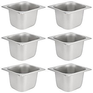 JAPCHET 6 Pack Stainless Steel Steam Pan 1/6 Size, Anti-Jam Steam Table Pan, Hotel Pans 1/6 Restaurant Buffet Trays for Catering, 4 Inch Deep