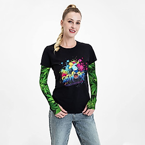 Hicyyu Cannabis Leaf Weed Marijuana Anti-Slip Sun Protection Cooling Long Arm Sleeves For Men Women Youth，Sports Compression Cooling Sleeve，Ice Silk Arm Cover Sleeve For Adults, Black, One Size