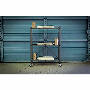 Origami 3 Shelf Foldable Storage Unit on 3" Caster Wheels, Unfolds in 5 Seconds, Holds up to 750 Pounds, Metal Organizer Wire Rack, 29" x 13" x 38", Heavy-Duty - Pewter