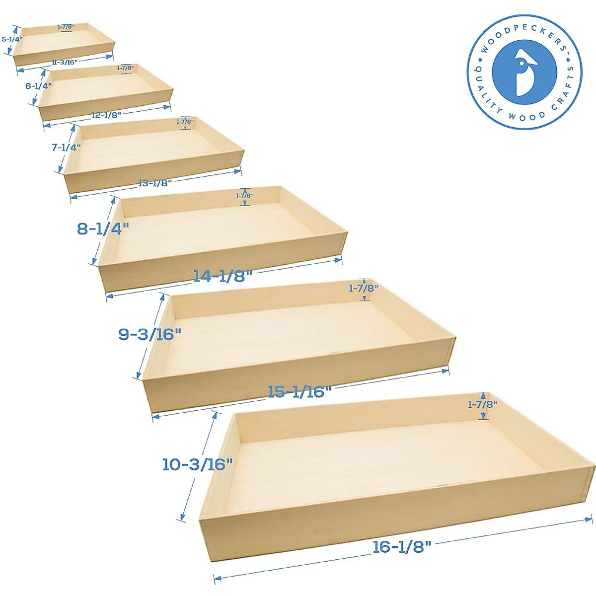Unfinished Wood Nesting Trays, Set of 6 Wooden Crafting Trays, for Serving, Organizing, DIY Décor, and Play Tray, by Woodpeckers