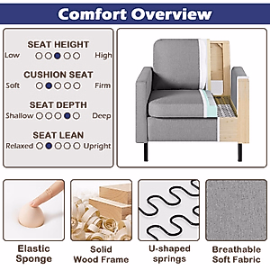 STHOUYN Fabric Comfy Small Accent Chair Set of 2 Living Room Bedroom Chairs, Reading Arm Chair for Adults, Suitable Small Spaces Office Couch, Light Grey (2, Light Grey)