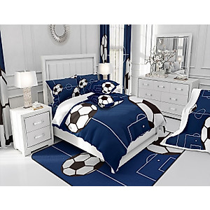 Football Fitted Sheet Twin Size Kids Soccer Ball Pattern Bedding Set for Boys Girls Teens Sports Theme Bed Sheet Set Breathable Football Court Bed Cover Deep Pocket Room Decor