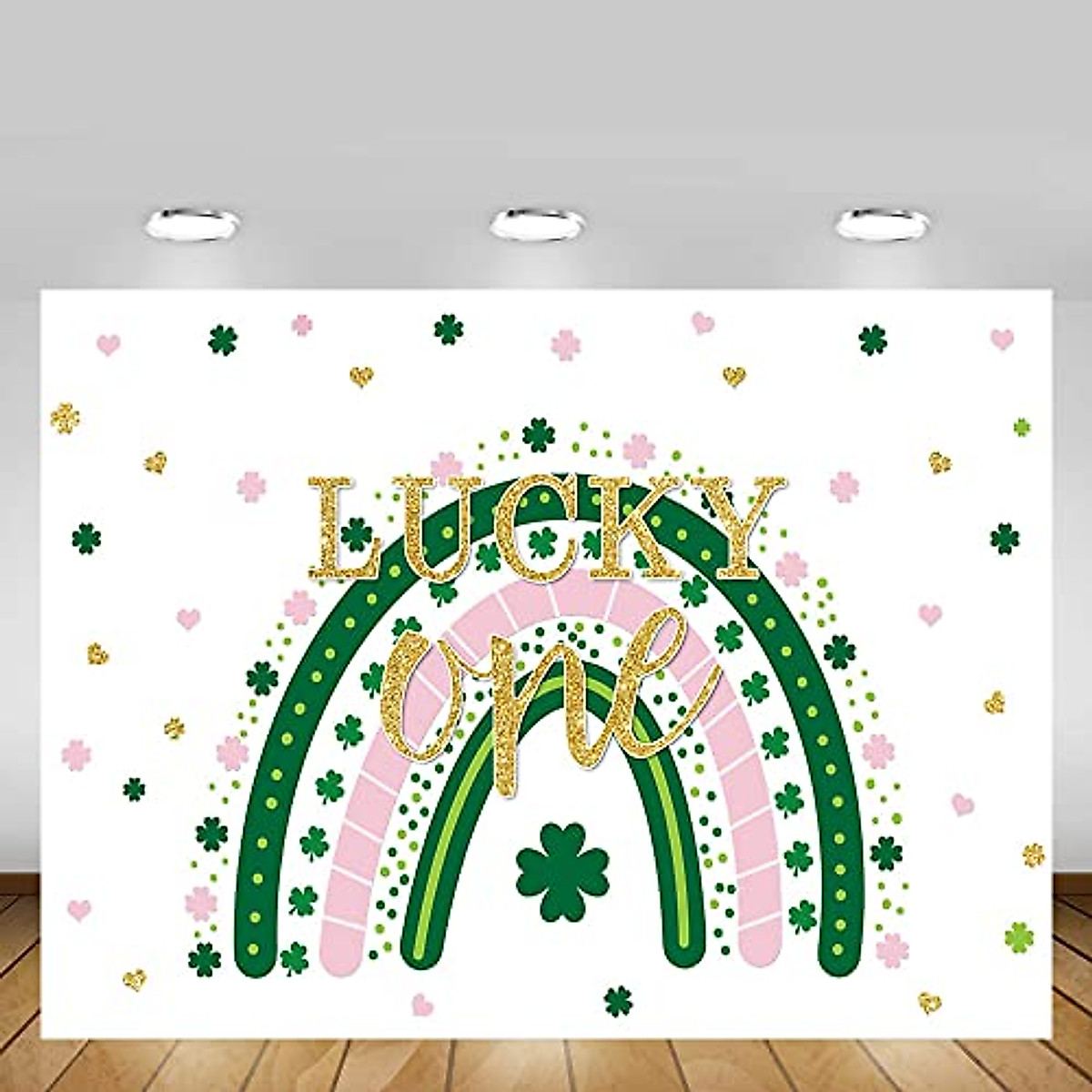 MEHOFOND 7x5ft Lucky One Rainbow Backdrop St. Patrick's Day 1st Birthday Party Banner for Girl Shamrock Green Clover Pink Gold Floral Background Party Supplies Photo Booth Props