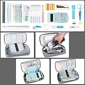 Homecube Pencil Case Big Capacity Pen Marker Holder Pouch Box Makeup Bag Oxford Cloth Large Storage Stationery Organizer with Zipper for School Office - Gray