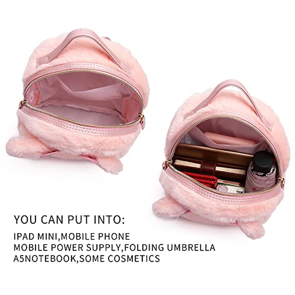 Cute Toddler Backpack for Gilrs, Kawaii School Plush Backpack, Lolita Anime Fluffy Fuzzy Bookbag Backpack for School Birthday Gift (Pink)