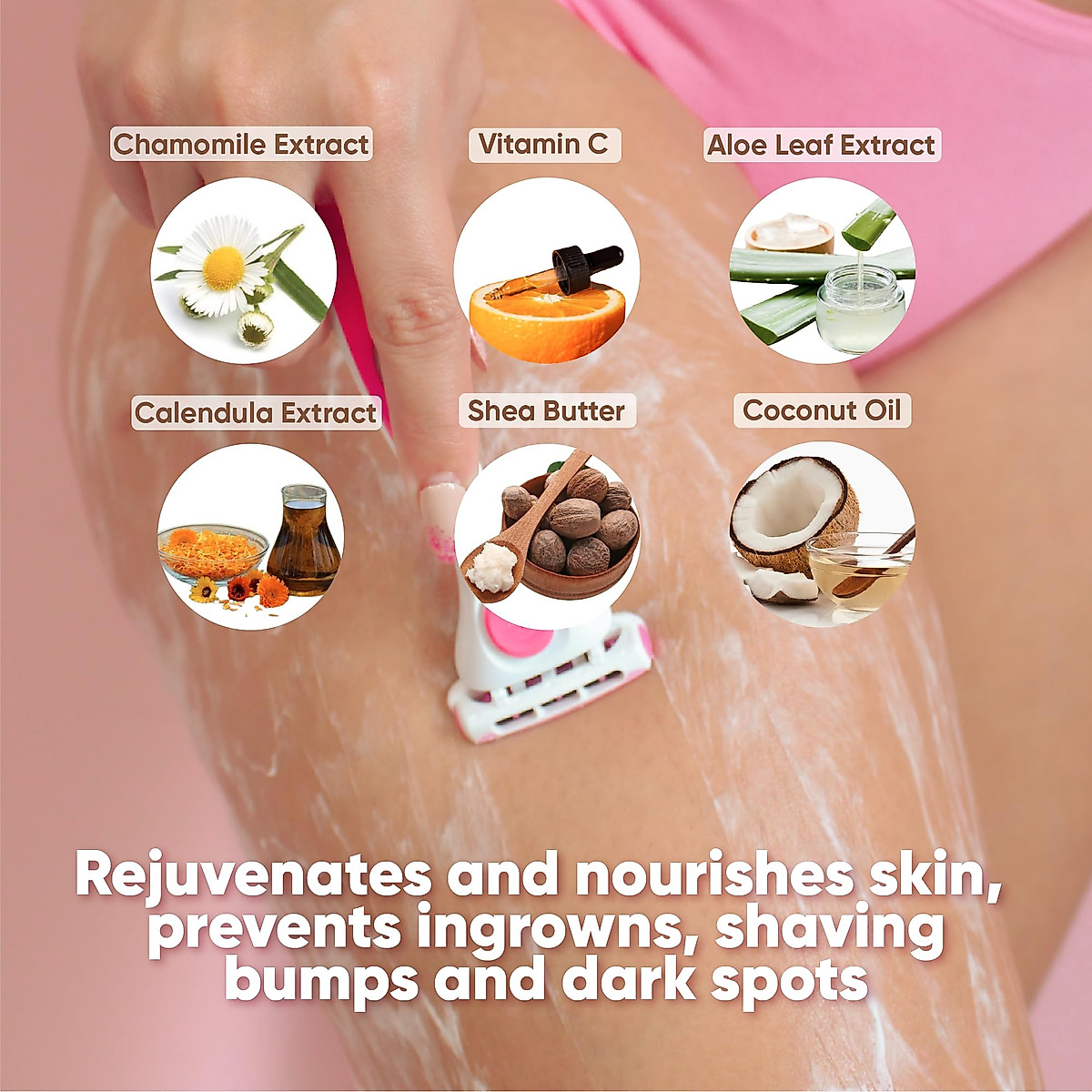 Olivia Beauty Legs & Thigh Relief After Shave Gel - Women Razor Bump Treatment & Ingrown Hair Relief, Soothing Shaving Gel - Vitamin E, Calendula Oil & Aloe Vera - Prevents Razor Burn - 10fl oz