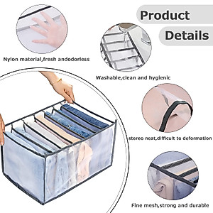 Topcci 7 Grids Wardrobe Clothes Organizer, Clothes Organizer for Folded Clothes, Drawer Organizers Clothes, Visualization Compartment Storage Box for Thin Jeans, Pants, T-shirts, Leggings, Gray, 3PCS