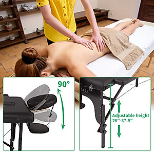 BestMassage Massage Table Portable Massage Bed Spa Bed 30 Inches Wide Height Adjustable 2 Fold PU Lash Bed with Half Bolster Oxford Cloth Backpack for Spa Footmassage Facial CareSpa Tattoo,Black