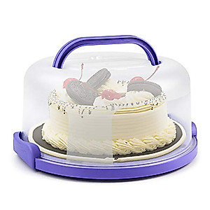 Zoofen Cake Carrier with Handle 10in Cake Stand Purple Cake Holder Cover Round Container for 10in or Less Size