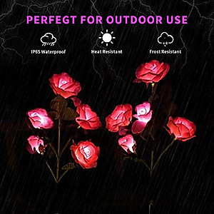 Decorman Solar Garden Rose Lights, 2 Pack Realistic Solar Outdoor Flower Lights Waterproof LED Stake Landscape Decorative Lights with 10 Roses for Garden, Lawn, Yard, Pathway, Backyard (Light Pink)