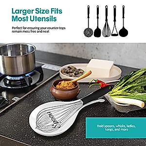 2PCS Farmhouse Spoon Rest for Kitchen - Utensil Rests Holder Black White - Modern Farmhouse Rustic Kitchen Decor - Ceramic Spoon Holder for Stove Top Counter Top (2, White)