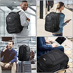 Backpack for Men, School Backpack for Teen Boys, Durable Travel Laptop Backpack with USB Charging Port Fits 15.6 Inch Laptop, Water Resistant Anti Theft College Computer Bag Gift Adult Hiking, Black