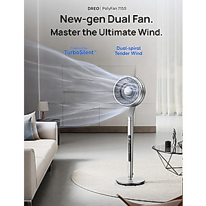Dreo Pedestal Fan with Smart Control, 40-44" Adjustable Height, DC Quiet Fans for Bedroom, 120°+85° Omni-Directional Oscillating Fan, 100ft Airflow, 10 Speeds, 6 Modes, 12H Timer, 23db, Wi-Fi/Voice