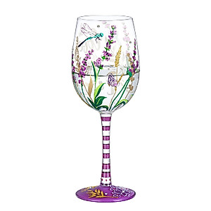 NymphFable Hand Painted Wine Glass Purple Lavendar & Dragonfly Birthday Gift for Women with Personalised Gift Box, 15oz
