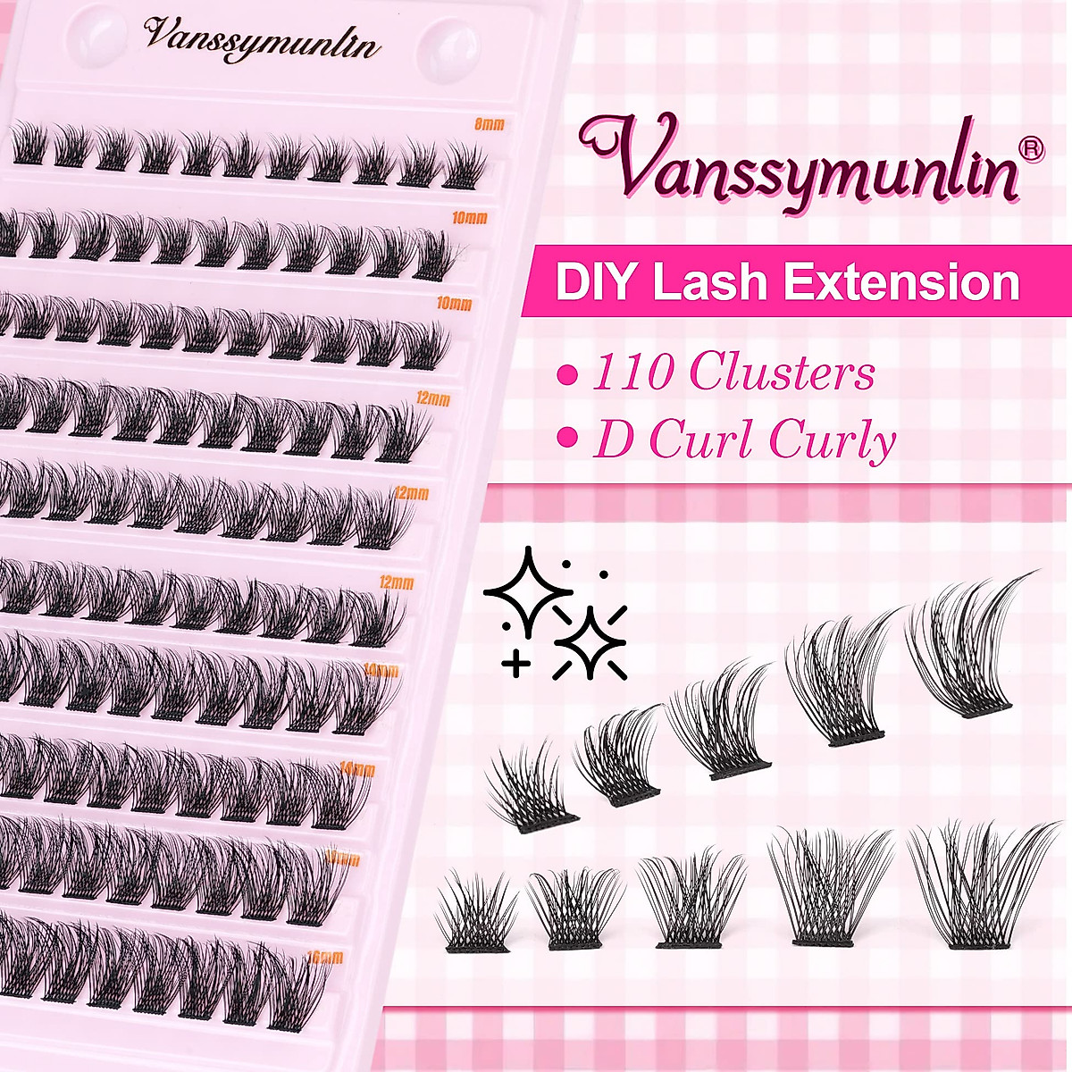 Lash Clusters DIY Eyelash Extension 110 Cluster Lashes D Curl Individual Lashes Extension Wispy Eyelash Clusters Extension Mixed Length Soft Band Reusable Lash Extension DIY at Home (VM05, D-8-16MIX)