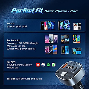 Octeso New Roller FM Transmitter for Car, Wireless FM Radio Adapter/ Music Player/ Car Kit with PD30W & QC3.0 Quick Charging, Bass Music, Ring Backlit, Hands-Free Calls