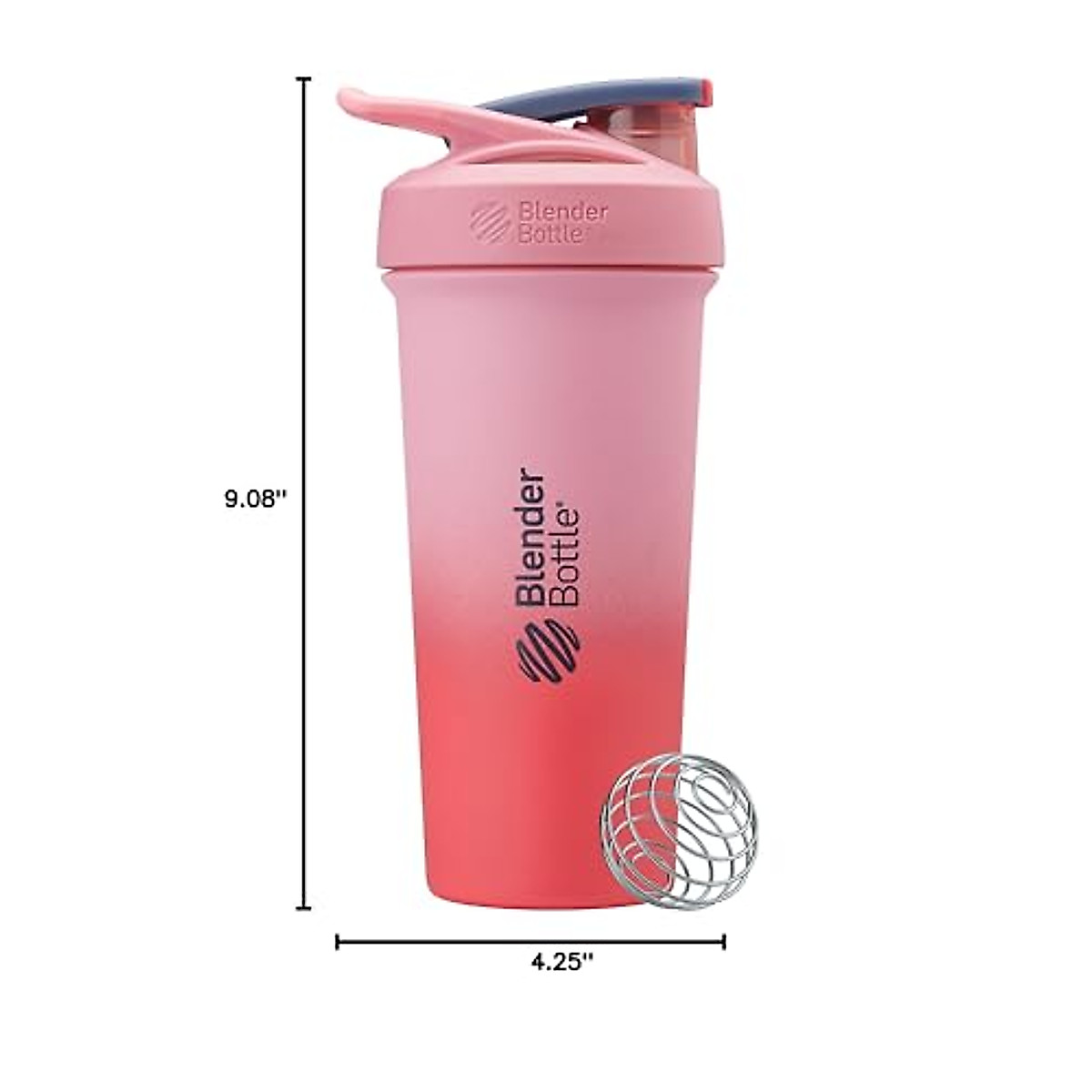 BlenderBottle Strada Sleek Shaker Cup Insulated Stainless Steel Water Bottle with Wire Whisk, 25-Ounce, Flamingo Ombre
