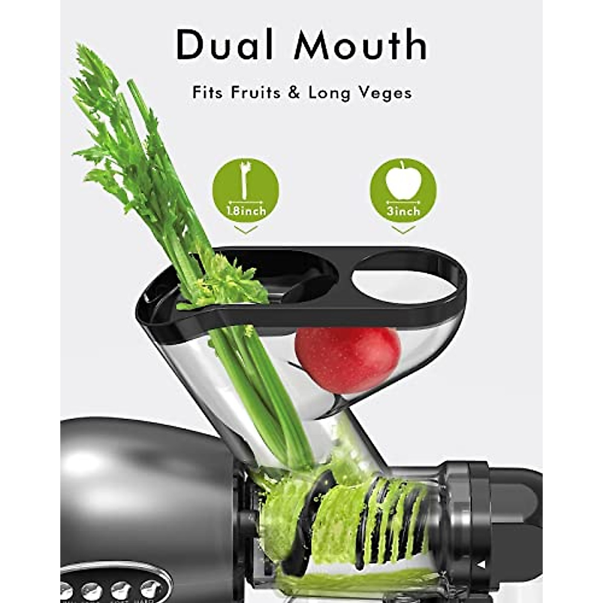 SiFENE Slow Masticating Juicer Machine, 3” Wide Dual Chute Cold Press Juicer with Anti-Clog Function, Ideal for Celery, Wheatgrass, Fruit and Vegetable Juice Extractor, BPA-Free, Easy to Clean