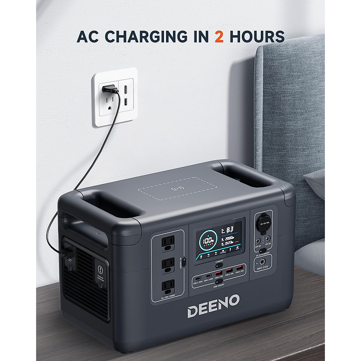 DEENO S1500 Portable Power Station 1500W(Peak 3000W), 1036Wh LiFePO4 Battery Solar Generator, Full Charge in 2 Hr, UPS Battery Backup for Home Backup Emergency Outdoor Camping(Solar Panel Optional)