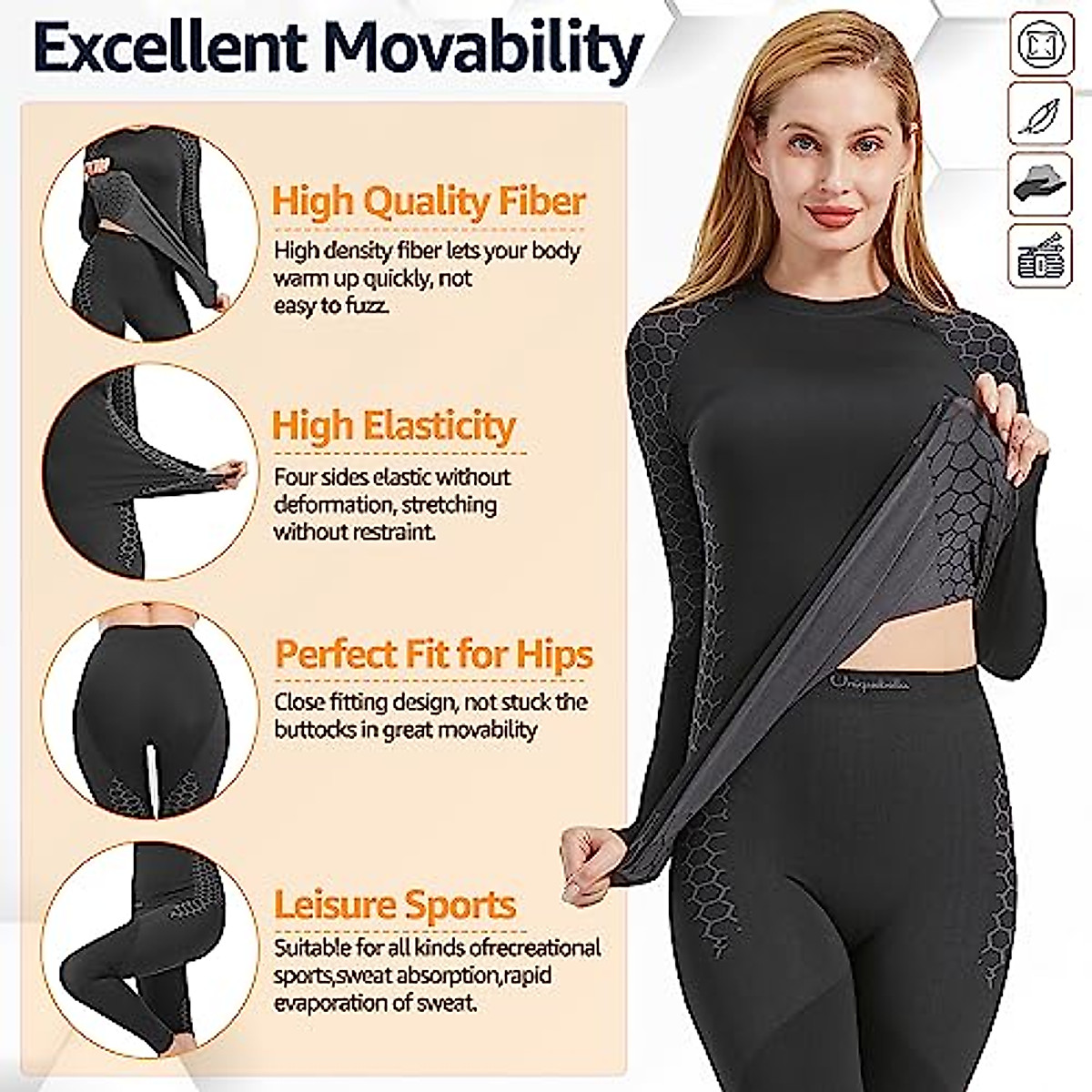 UNIQUEBELLA Womens Thermal Underwear, Thermal Base Layers Women - Ski Wear Ladies Compression Athletic Long Johns Skins Set