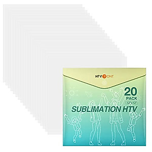 HTVRONT Clear HTV Vinyl for Sublimation, 20 Pack 12" X 12" Matte Sublimation Vinyl for Cotton Fabric, Wash Durable Clear Dye Sub HTV for Light-Colored T Shirts