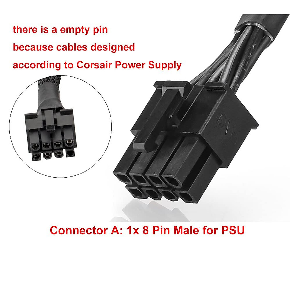 OwlTree Braided ATX PSU 8 Pin Male to Dual 8 Pin 6+2 Pin PCIe Male GPU Power Supply Splitter Adapter Cable ONLY for Corsair Modular Power Supply 23.6inch + 5.9inch Tinned Copper Wire 18AWG