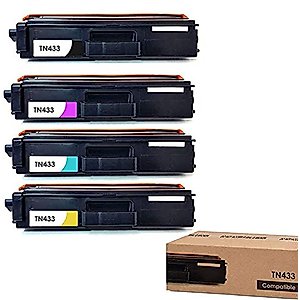 GreenEngineered High Yield Toner Cartridges Value Pack - Compatible for TN433 Brother TN433BK TN433C TN433M TN433Y (BCMY) (4)