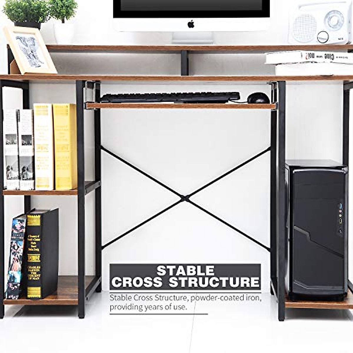TOPSKY Computer Desk with Storage Shelves/23.2” Keyboard Tray/Monitor Stand Study Table for Home Office(46.5x19 inch, Rustic Brown)